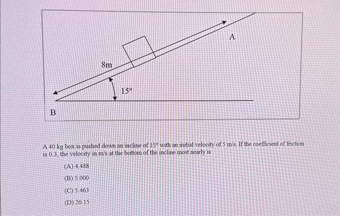 Solved A 40 kg box is pushed down an incline of 15∘ with an | Chegg.com