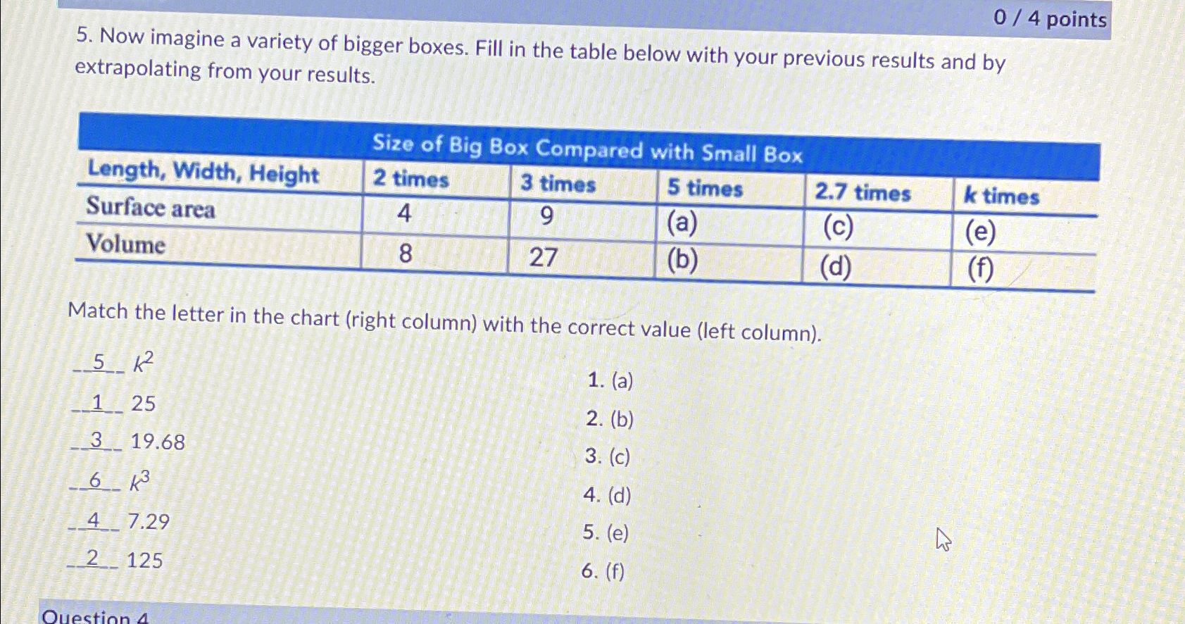 Solved 5. ﻿Now imagine a variety of bigger boxes. Fill in | Chegg.com