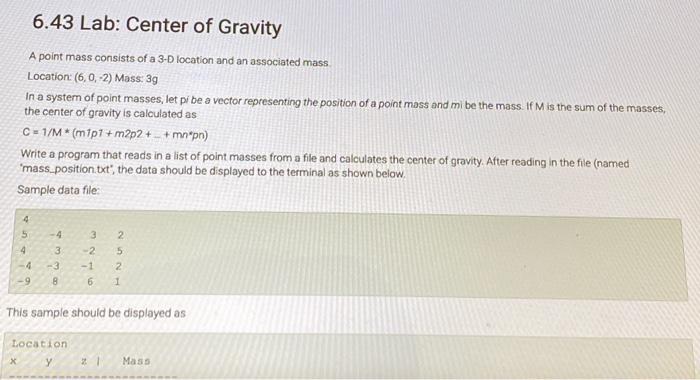 Solved 6.43 Lab: Center of Gravity A point mass consists of | Chegg.com