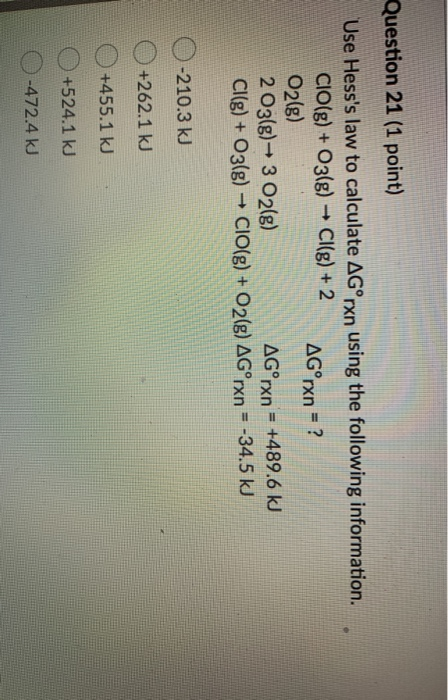 Solved Question 21 (1 point) Use Hess's law to calculate | Chegg.com
