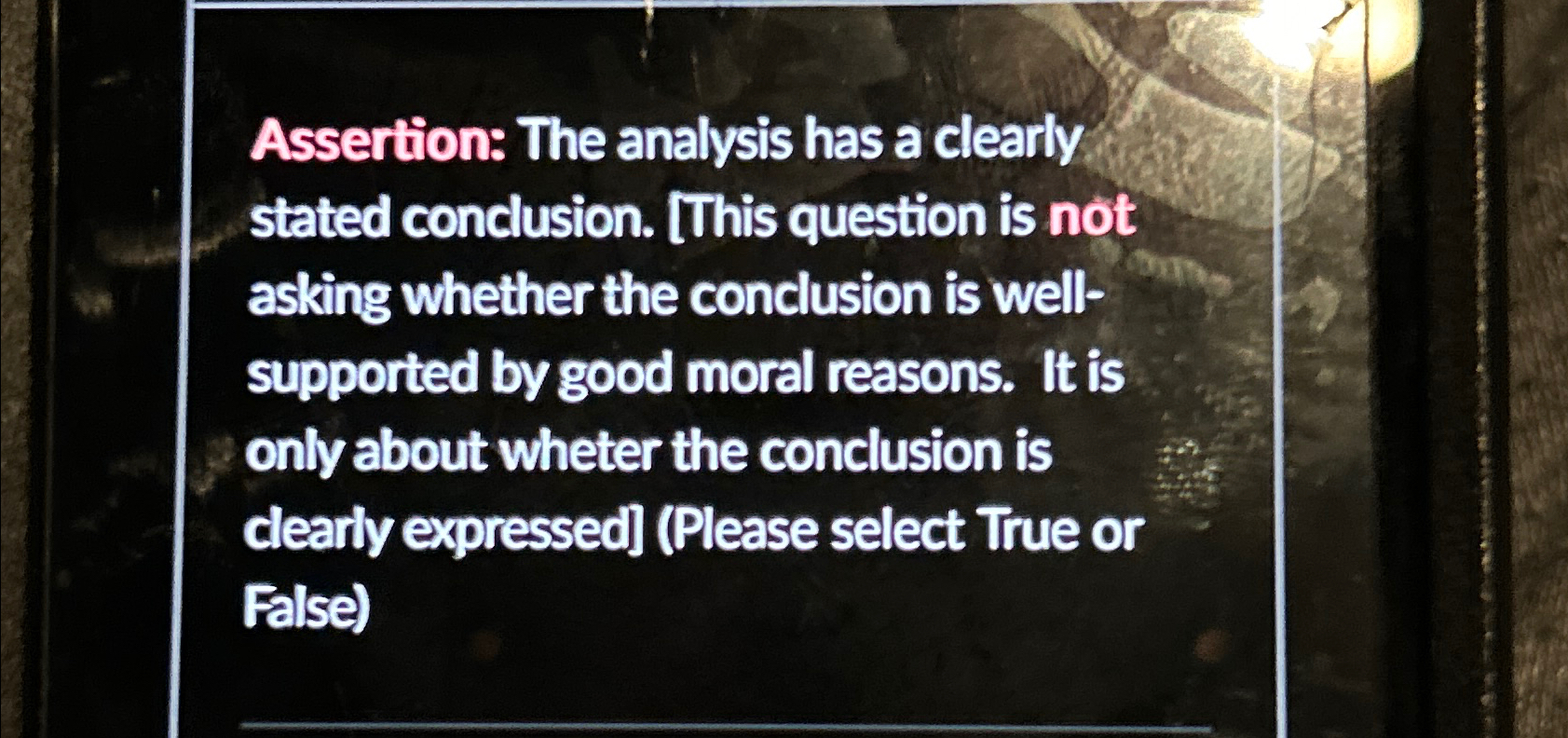 Solved Assertion: The analysis has a clearly stated | Chegg.com