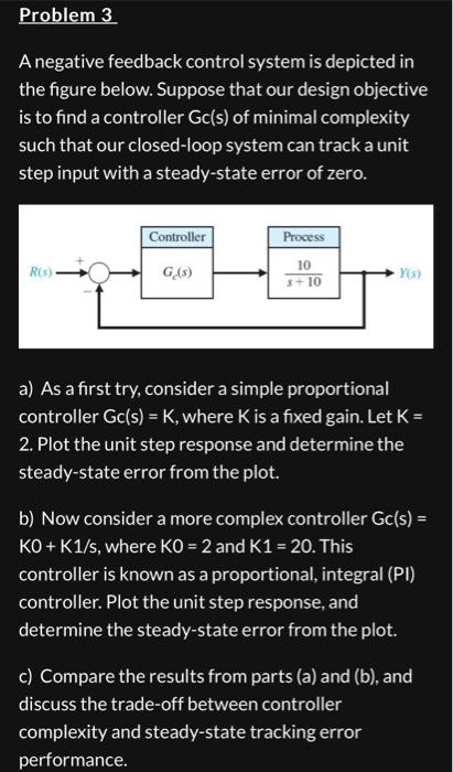 Solved A negative feedback control system is depicted in the | Chegg.com