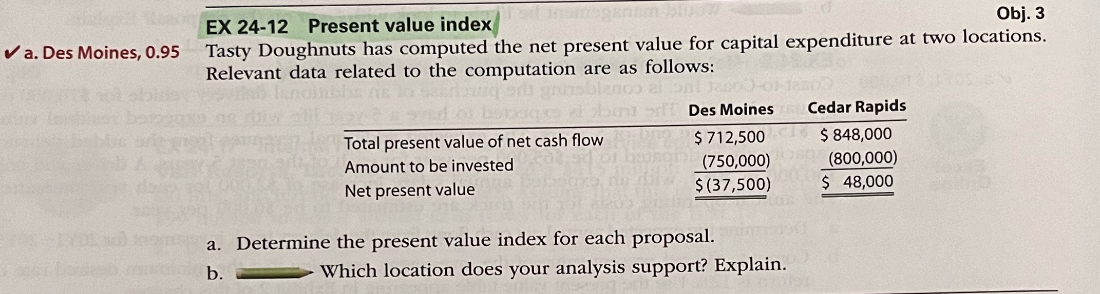 Solved EX 24-12 ﻿Present value indexObj. 3a. ﻿Des Moines, | Chegg.com