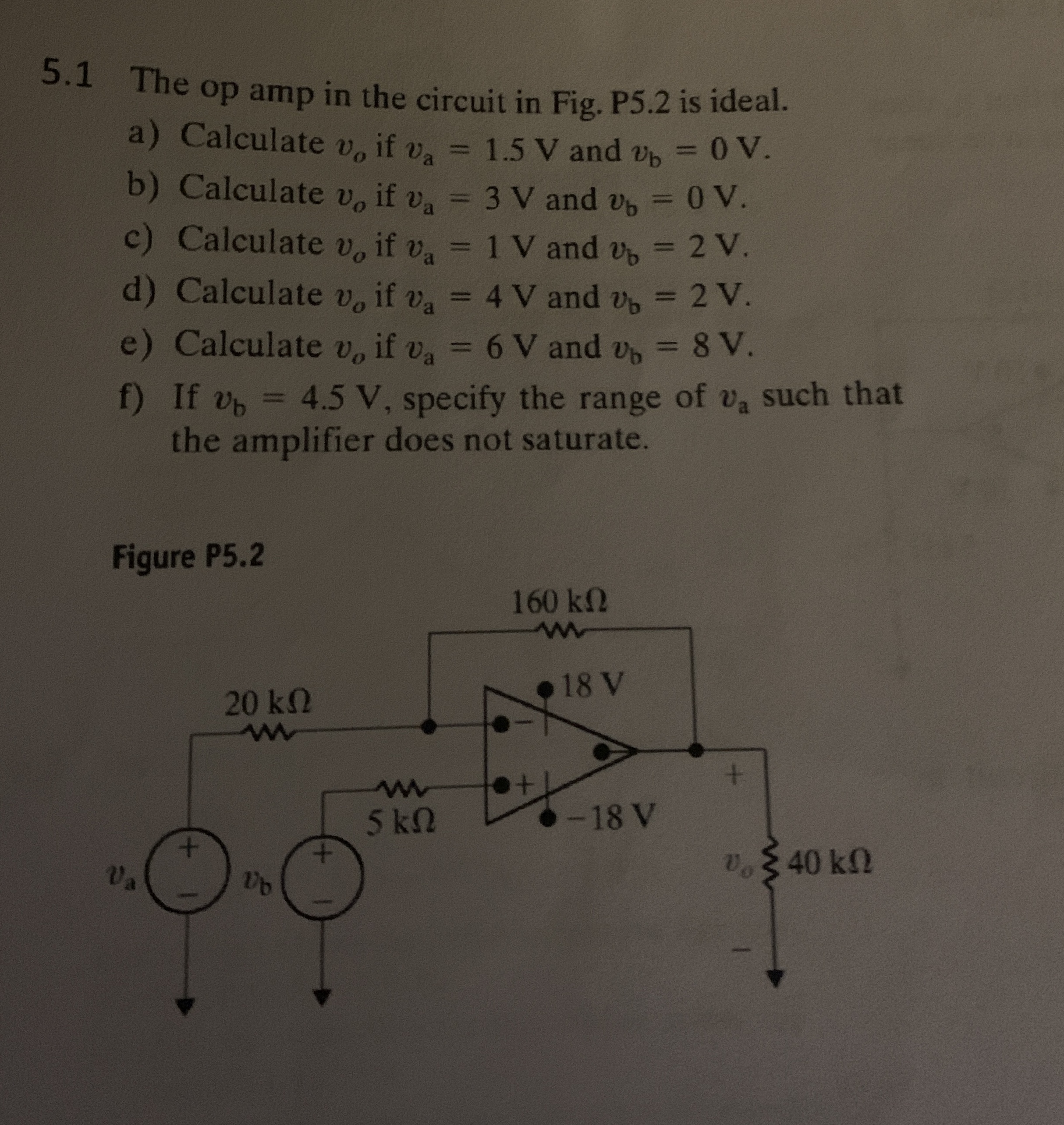 Solved 5.1 ﻿The op amp in the circuit in Fig. P5.2 ﻿is | Chegg.com