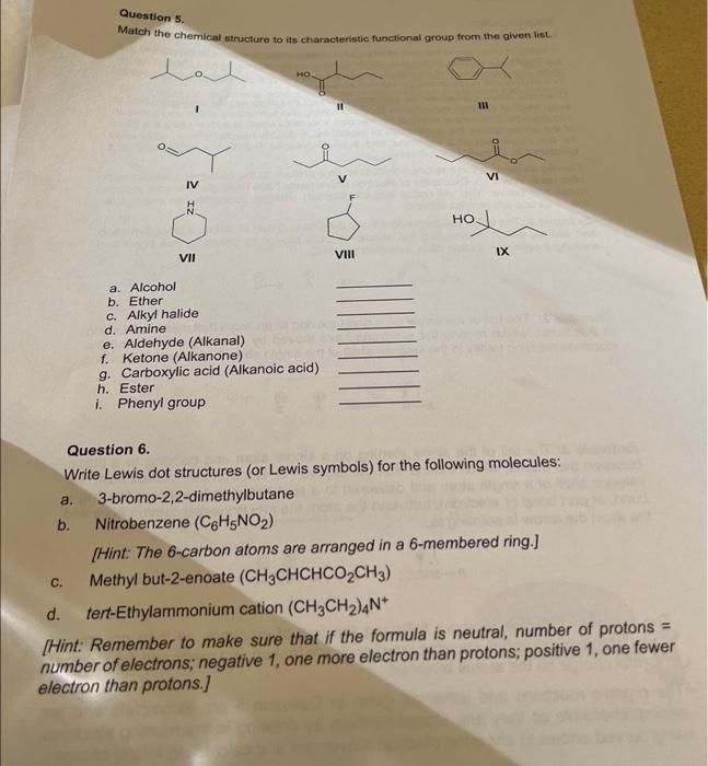 Solved Question 5 . Match the chemical structure to its | Chegg.com