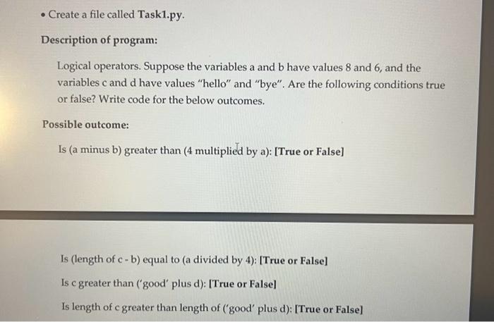 Solved - Create a file called Task1.py. Description of | Chegg.com