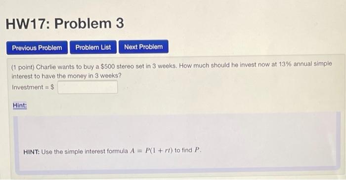 Solved HW17: Problem 3 Previous Problem Problem List Next | Chegg.com