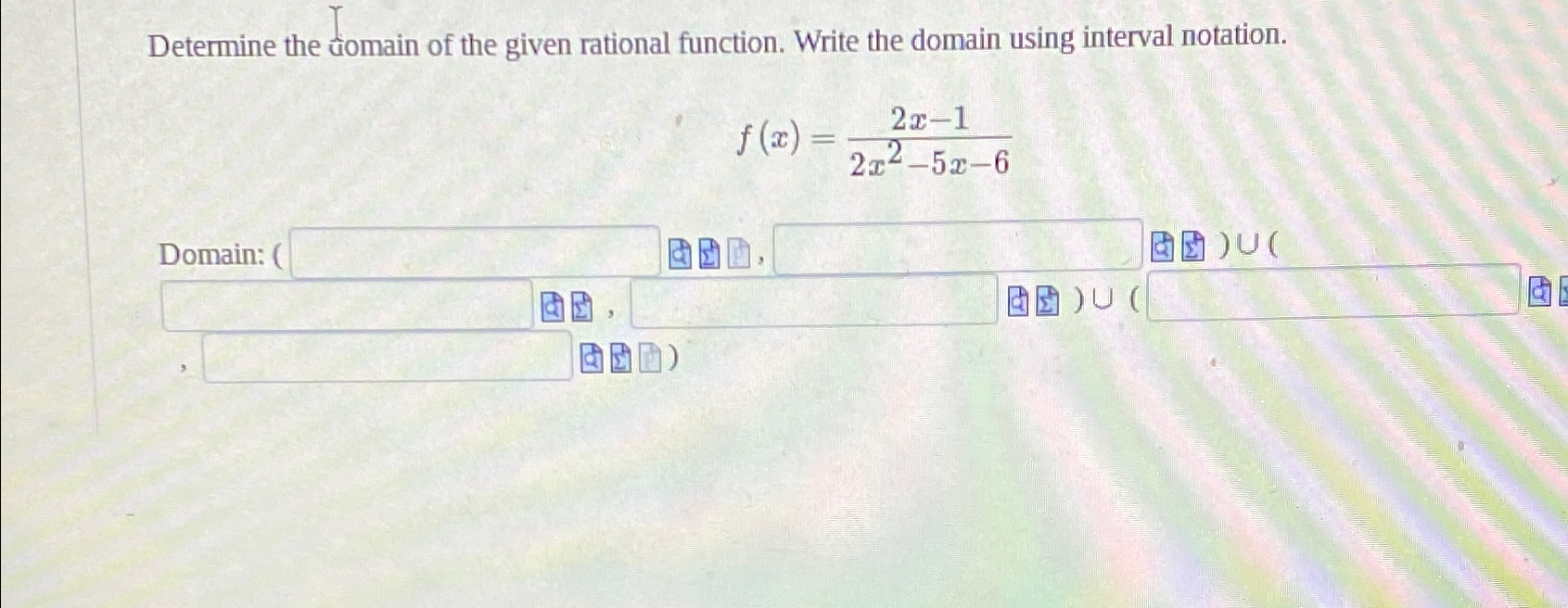 Solved Determine the comain of the given rational function. | Chegg.com
