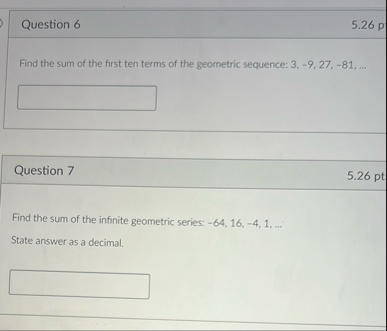 Solved Question 65.26 ﻿pFind the sum of the first ten terms | Chegg.com