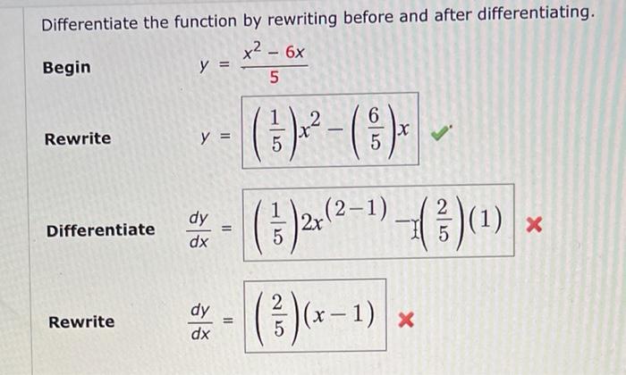 Solved Differentiate the function by rewriting before and | Chegg.com