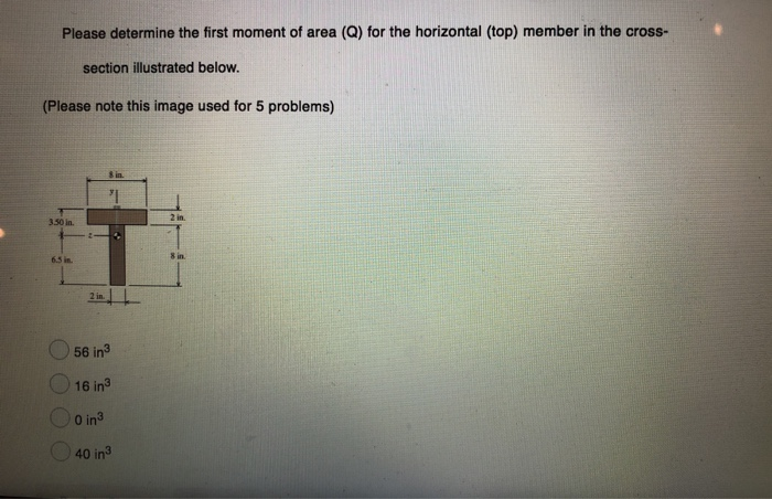 Solved Please determine the first moment of area (Q) for the | Chegg.com