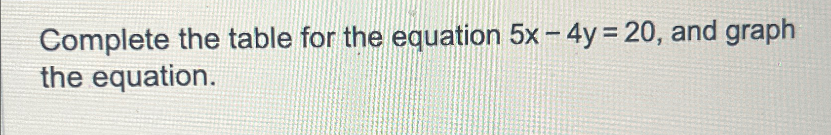 Solved Complete the table for the equation 5x-4y=20, ﻿and | Chegg.com