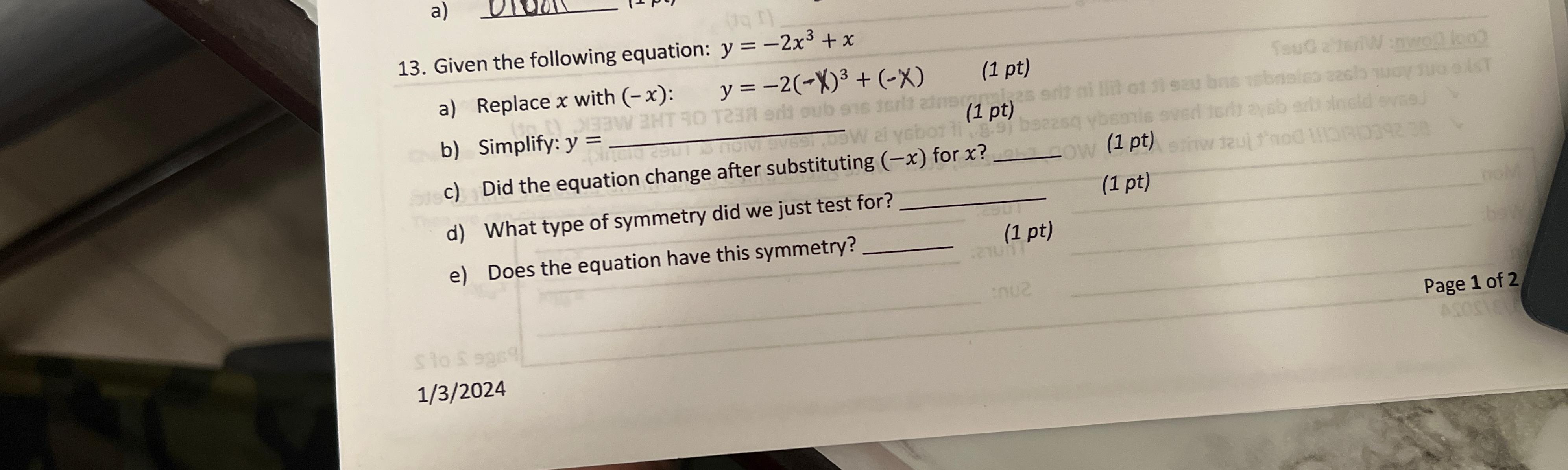 Solved Given the following equation: y=-2x3+xa) ﻿Replace x | Chegg.com