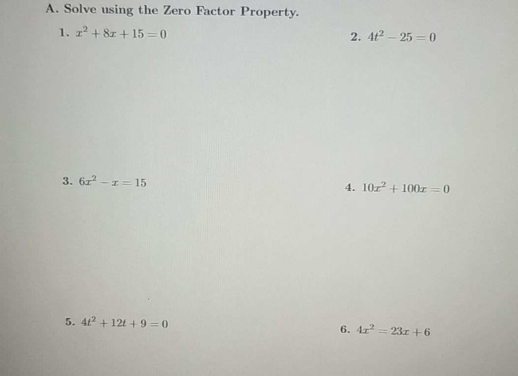 Solved A. Solve using the Zero Factor Property. 1. 2° +81 | Chegg.com