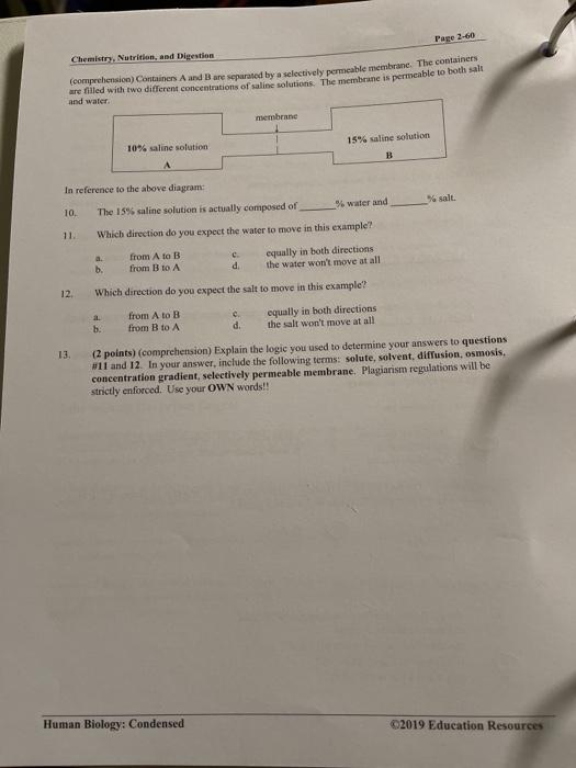 Solved Page 2-60 Chemistry, Nutrition, and Digestion | Chegg.com