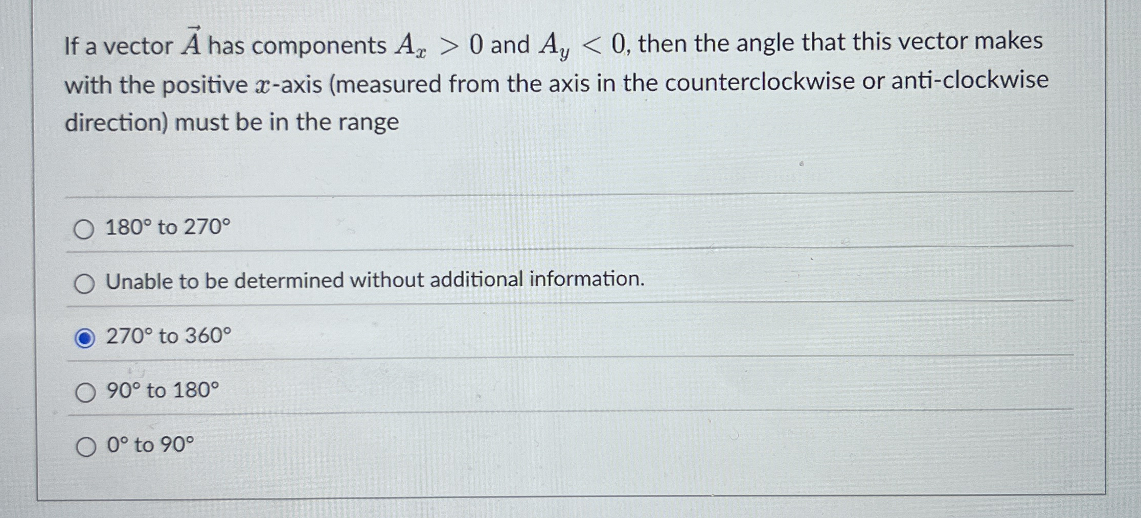 Solved If a vector vec(A) ﻿has components Ax>0 ﻿and Ay