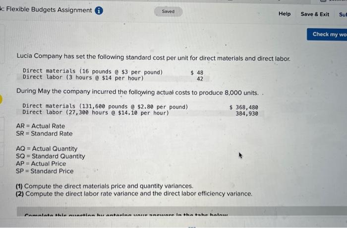 Solved Flexible Budgets Assignment (i Lucia Company has set | Chegg.com