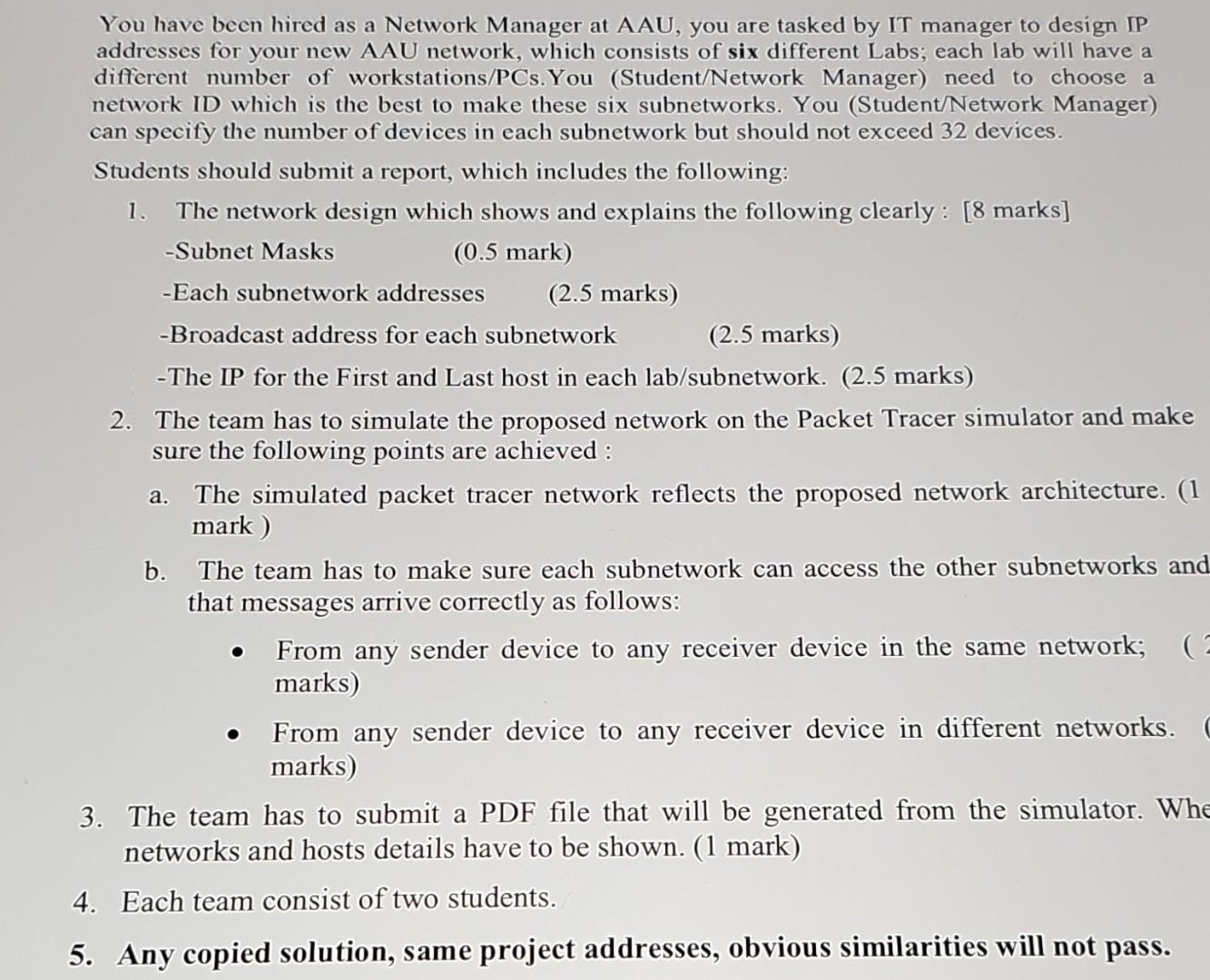 Solved You have been hired as a Network Manager at AAU, you | Chegg.com
