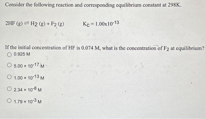 Solved Consider the following reaction and corresponding | Chegg.com