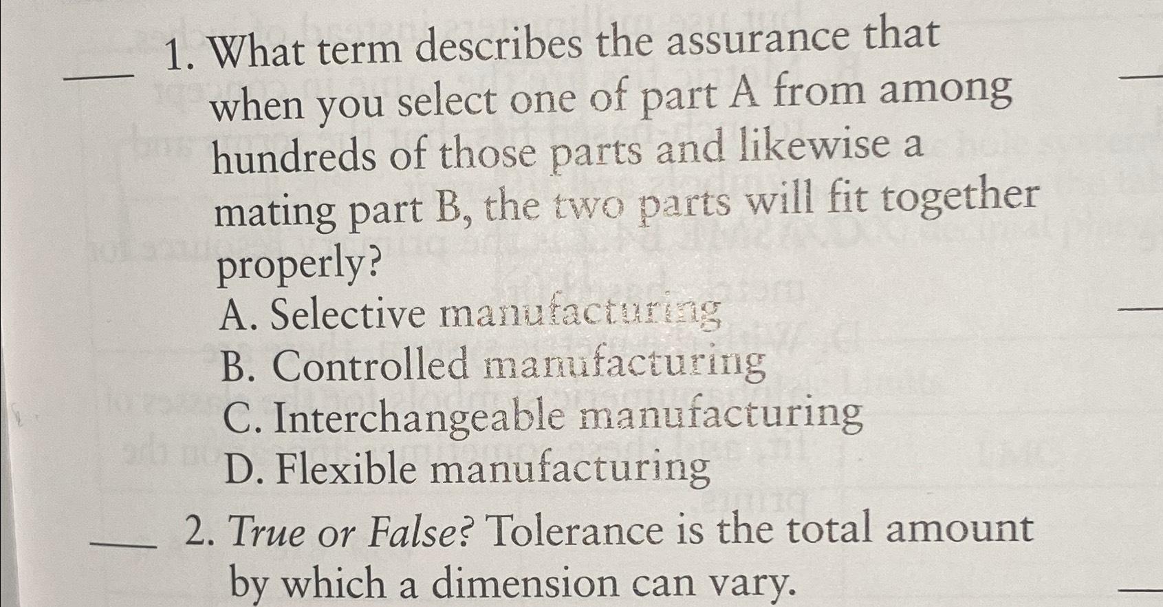 Solved What term describes What term describes the assurance | Chegg.com
