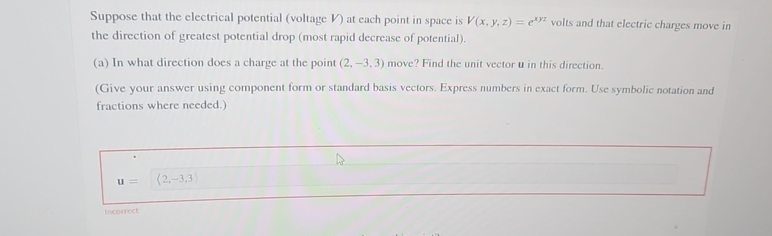Solved Suppose that the electrical potential (voltage V ) | Chegg.com