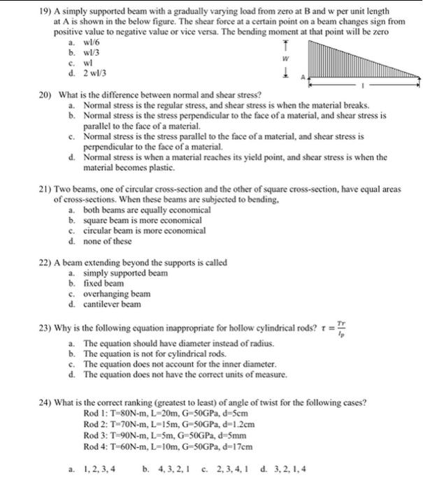Solved 19) A simply supported beam with a gradually varying | Chegg.com