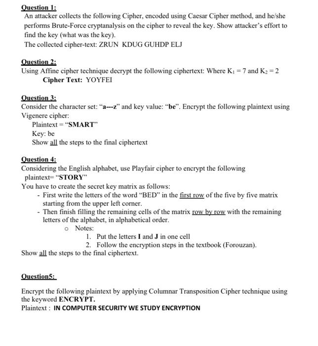 Solved Question 1: An attacker collects the following | Chegg.com