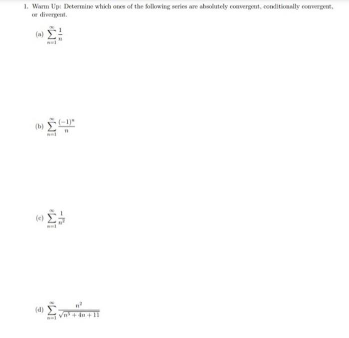 Solved 1. Warm Up: Determine which ones of the following | Chegg.com