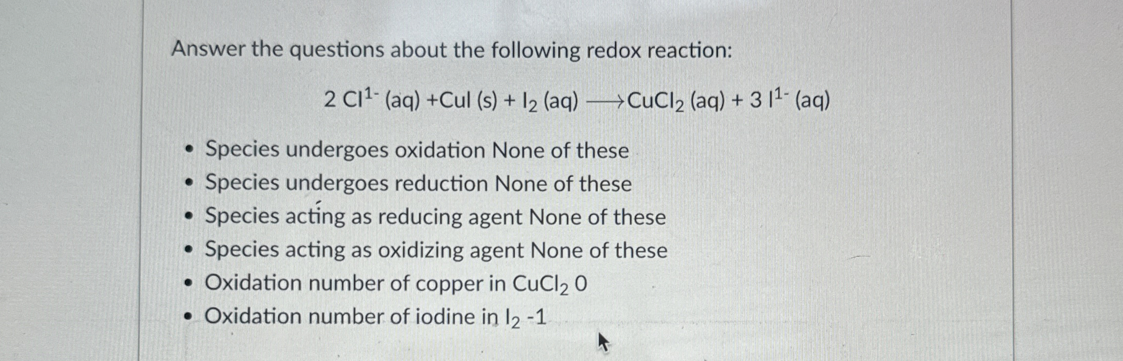 Solved Answer the questions about the following redox | Chegg.com