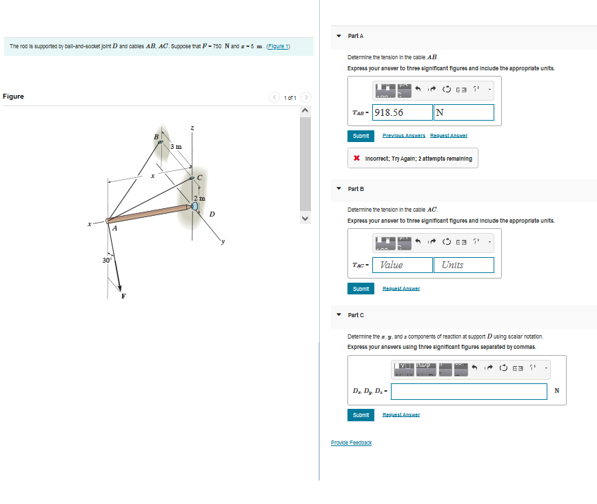 Solved The rod is supported by ball-and-socket joint D ﻿and | Chegg.com