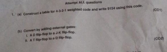 Solved Attempt All Questions A construct A Table For
