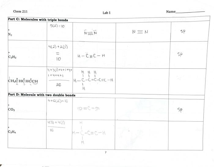 Chem 211 Lab 1 Name Part C: Molecules with triple | Chegg.com