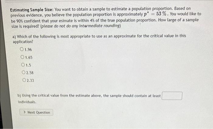Solved Estimating Sample Size: You want to obtain a sample | Chegg.com