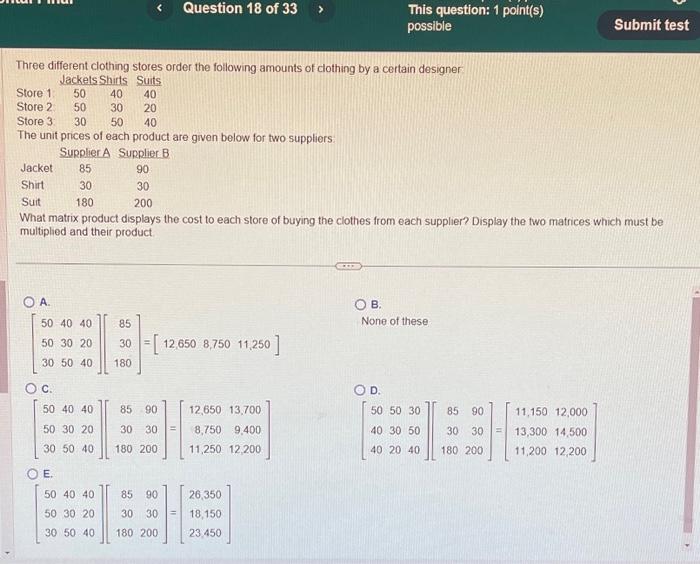 Solved Three different clothing stores order the following | Chegg.com