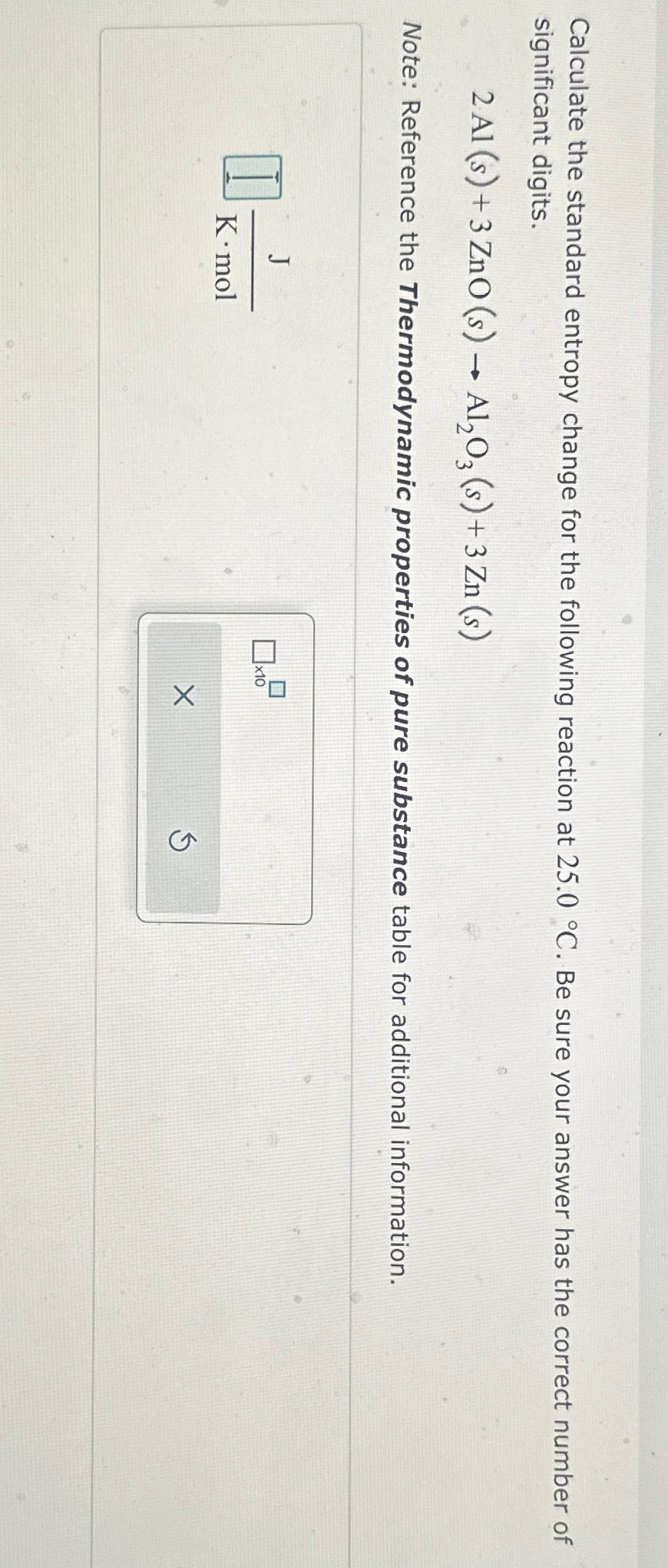 Solved Calculate the standard entropy change for the | Chegg.com