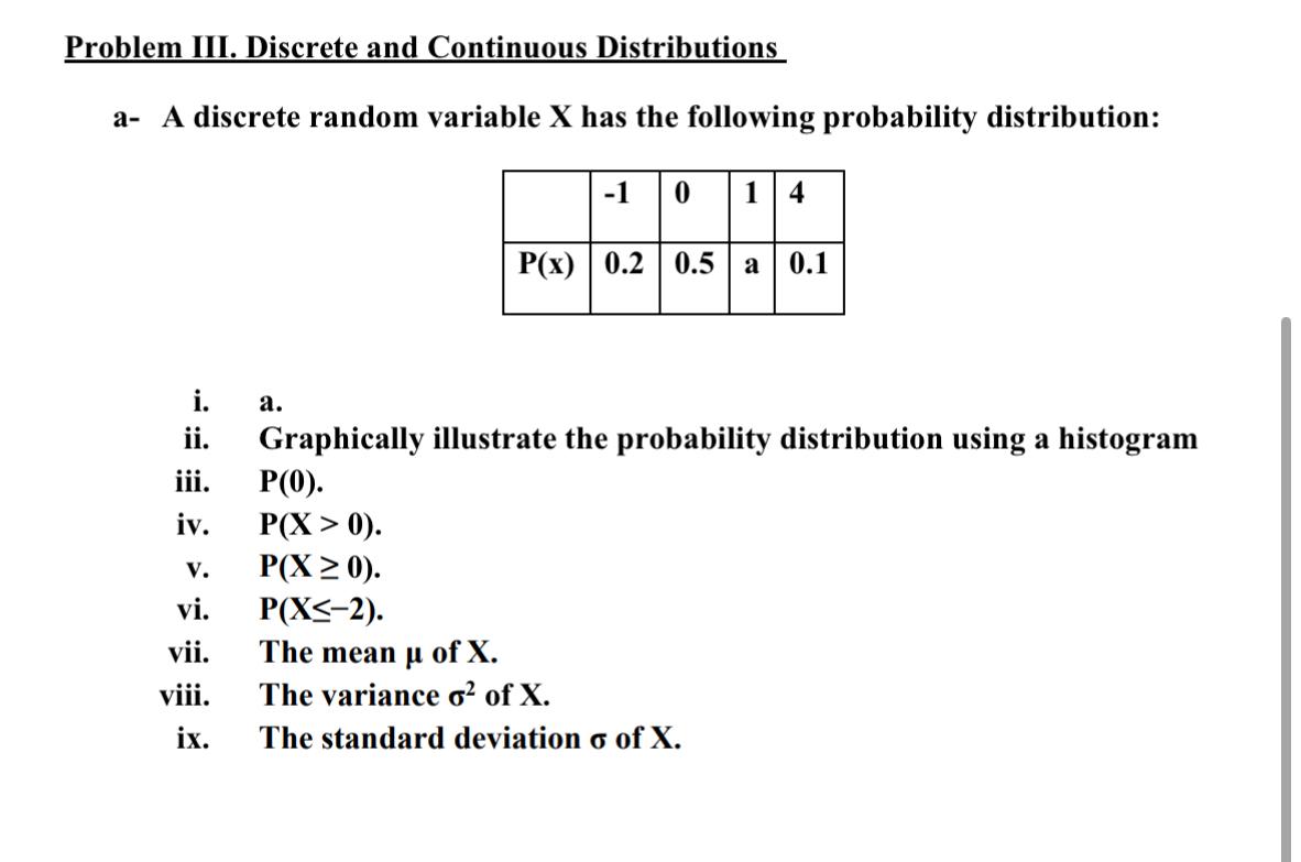 Solved Problem III. Discrete and Continuous Distributionsa- | Chegg.com