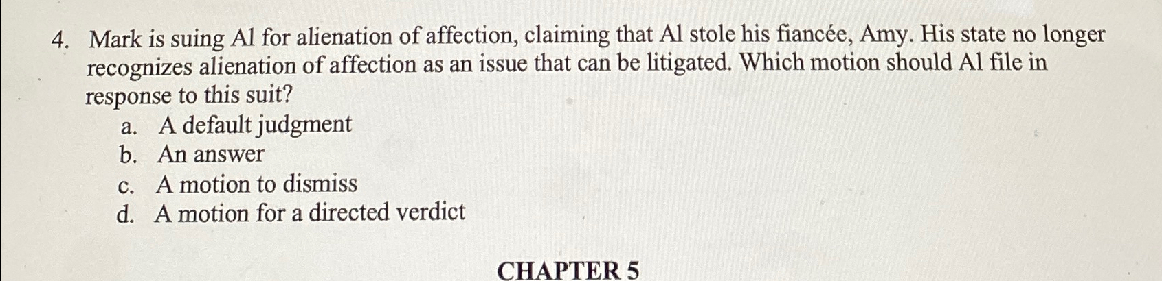 Solved Mark is suing Al ﻿for alienation of affection, | Chegg.com
