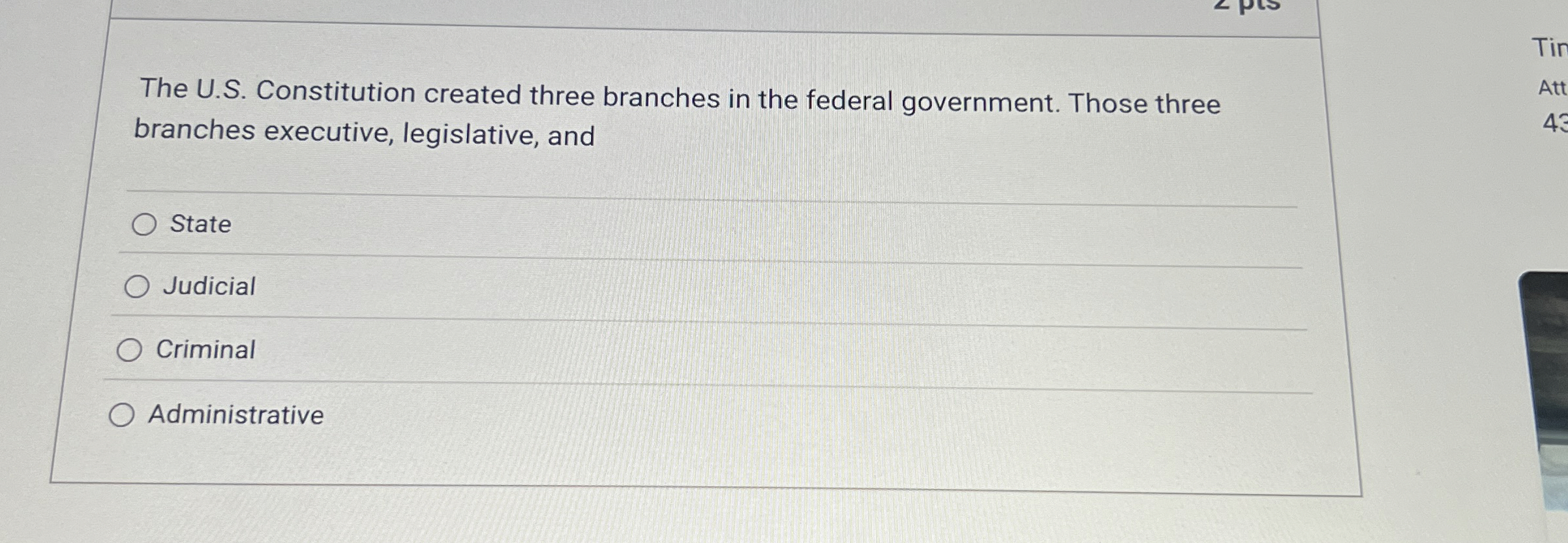 Solved The U.S. ﻿Constitution created three branches in the | Chegg.com