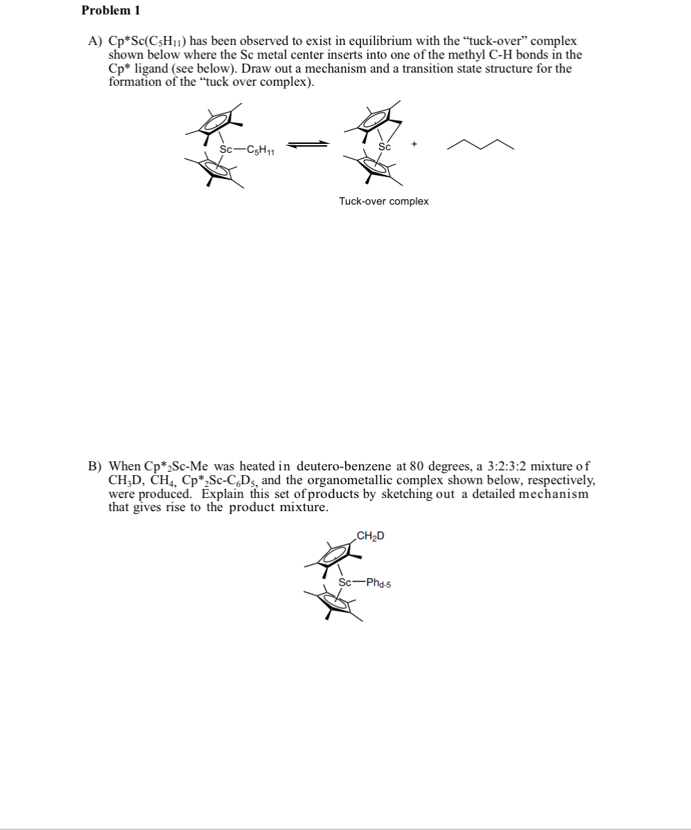 Solved Problem 1A) Cp**Sc(C5H11) ﻿has been observed to exist | Chegg.com