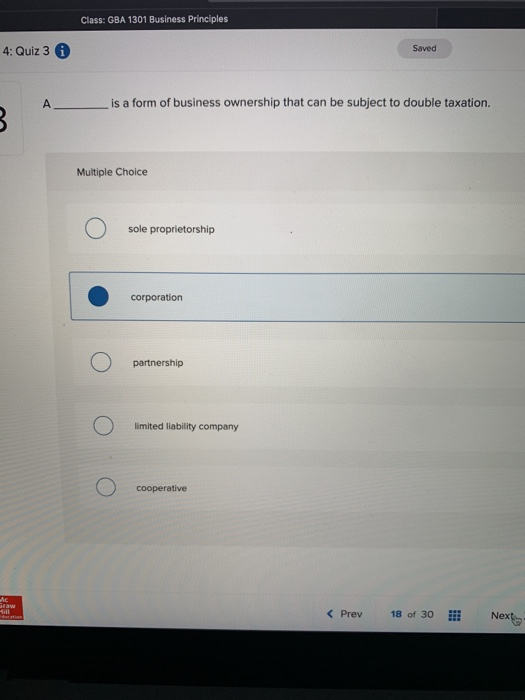 Solved Class: GBA 1301 Business Principles 4: Quiz 3 G Saved | Chegg.com