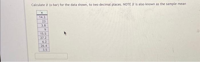 Solved Calculate (x-bar) for the data shown, to two decimal | Chegg.com