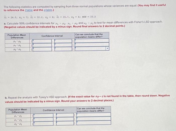 Solved The following statistics are computed by sampling | Chegg.com