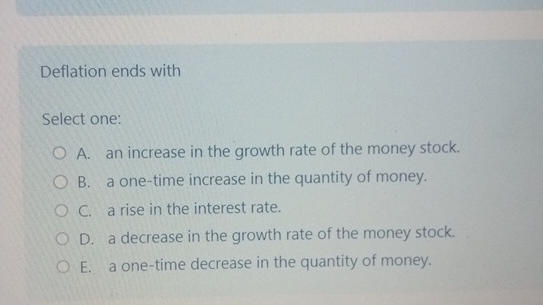 Solved Deflation ends withSelect one:A. ﻿an increase in the | Chegg.com