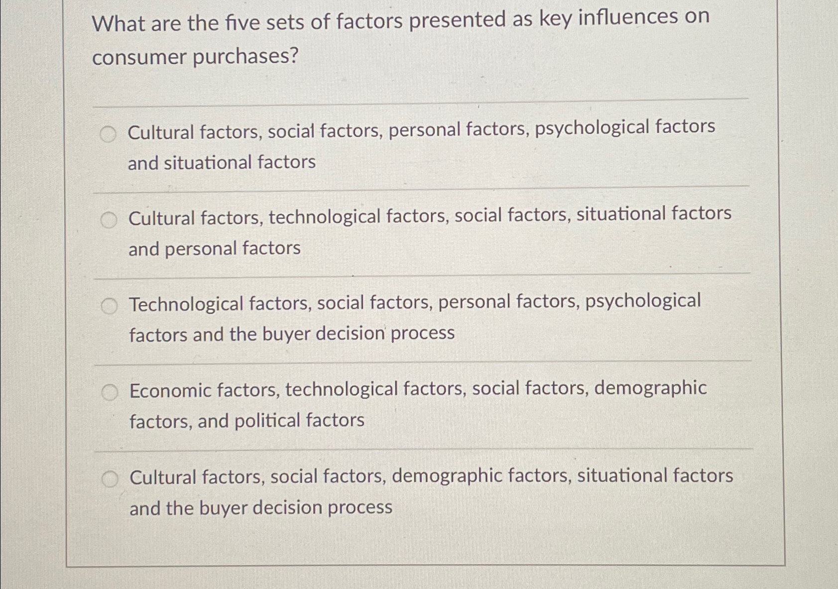 Solved What are the five sets of factors presented as key | Chegg.com