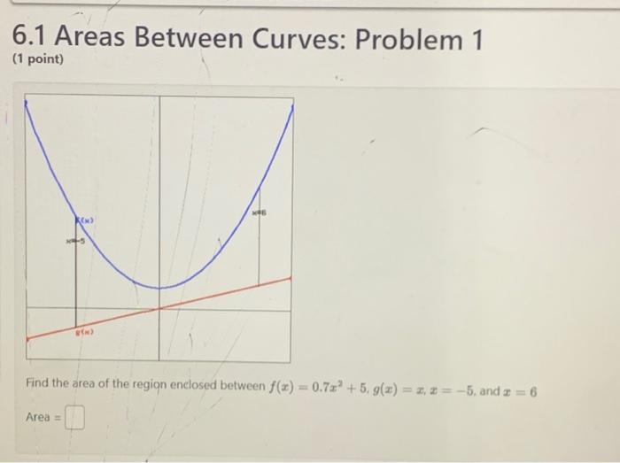 Solved 6.1 Areas Between Curves: Problem 1 (1 point) Find | Chegg.com