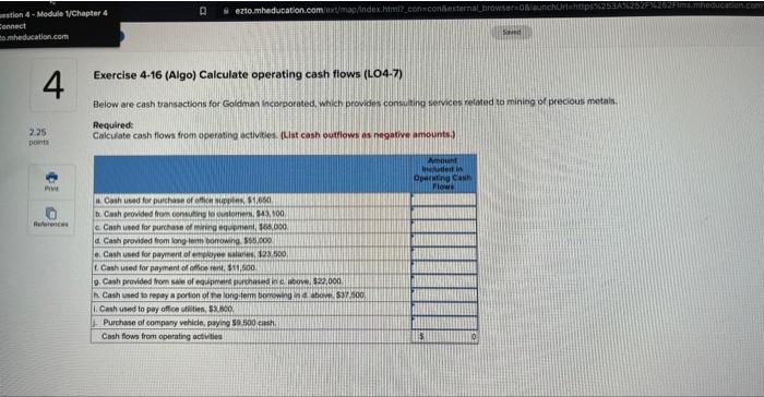 Exercise 4-16 (Algo) Calculate operating cash flows | Chegg.com