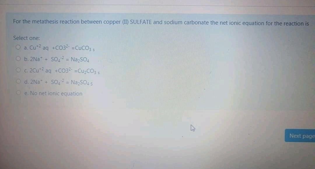 Solved For the metathesis reaction between copper (II) | Chegg.com