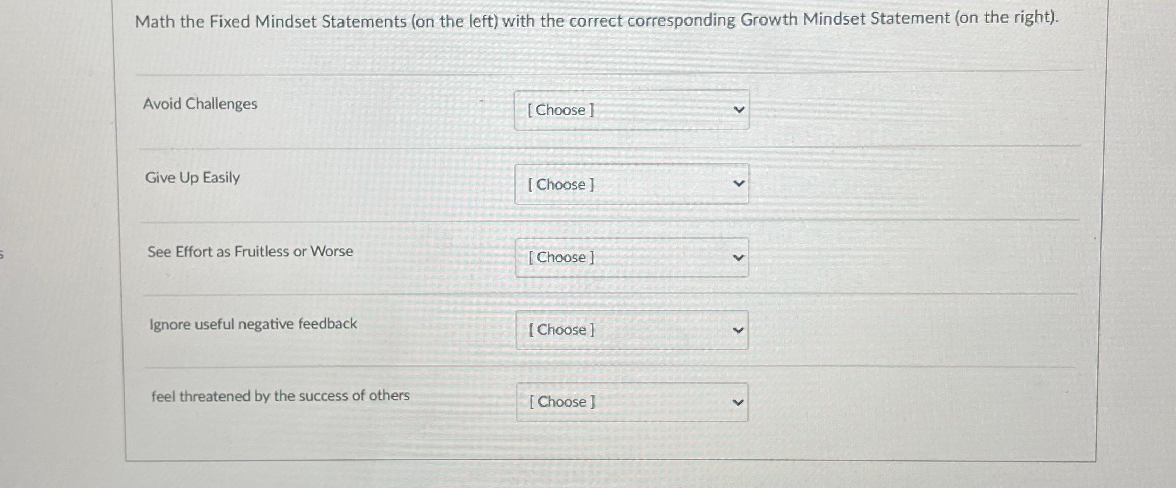 Solved Math the Fixed Mindset Statements (on the left) ﻿with | Chegg.com