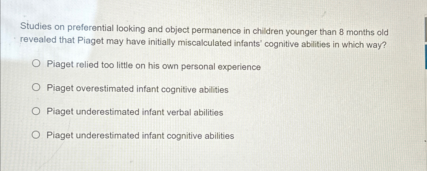 Solved Studies on preferential looking and object permanence | Chegg.com