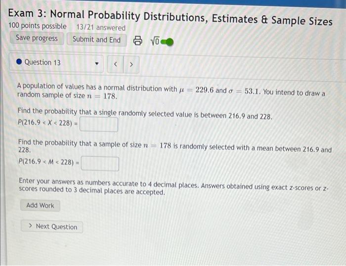Solved Exam 3: Normal Probability Distributions, Estimates & | Chegg.com